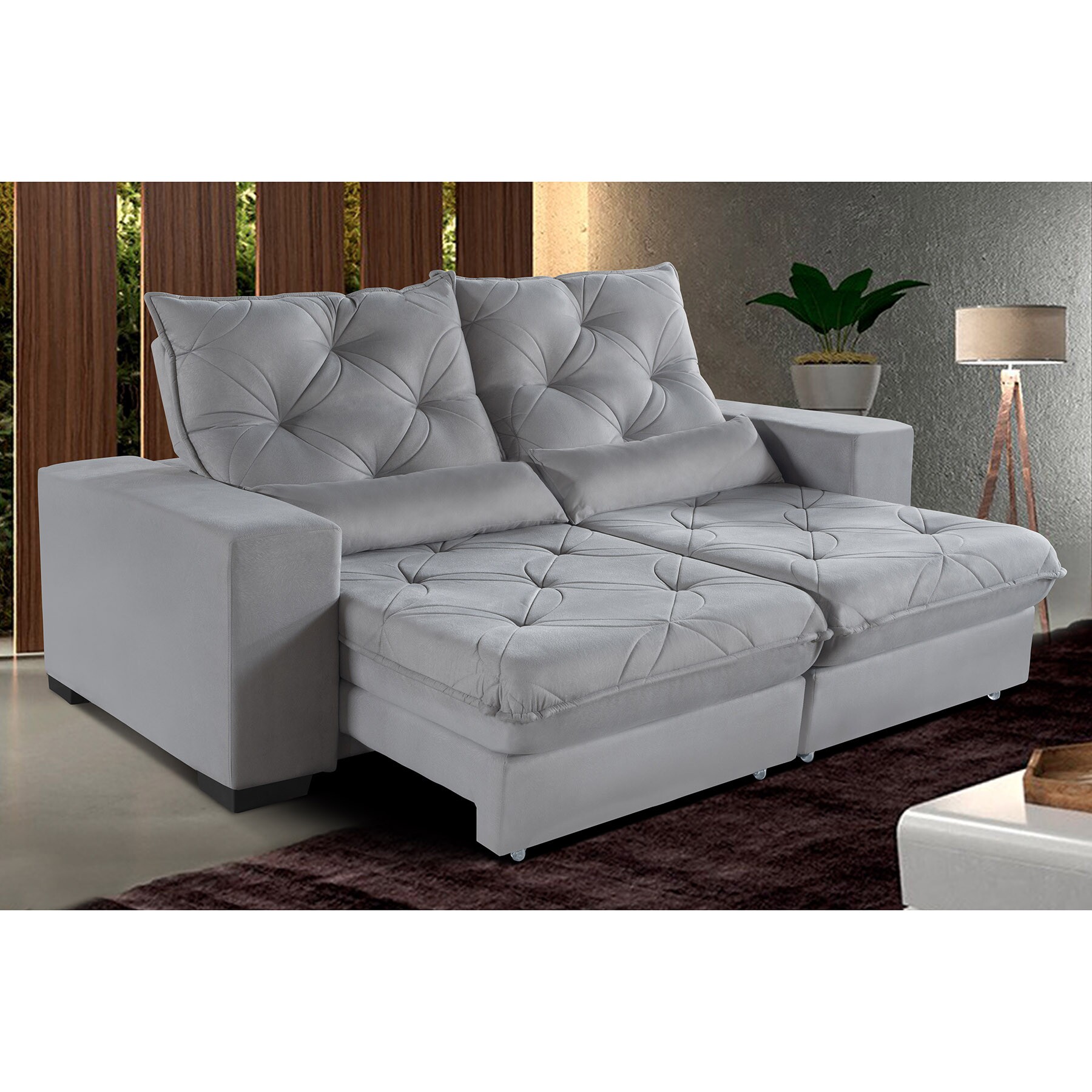 Sofá Retrátil Reclinável 2 Lugares Isis 1,80m Suede Cinza Super Pillow ...